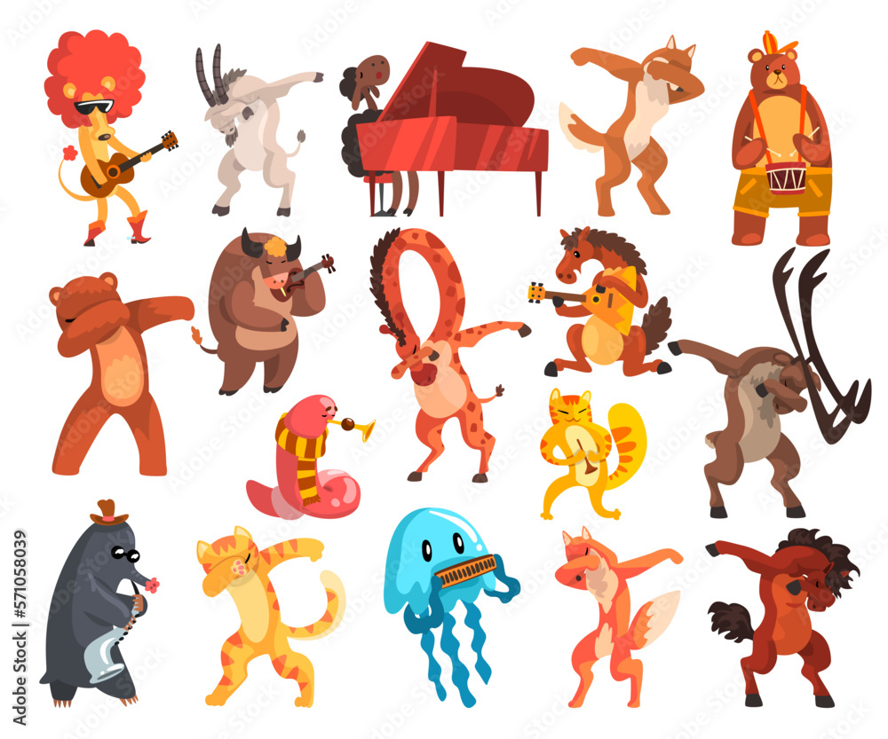 Various Animals Standing in Dub Dancing Pose and Playing Musical ...