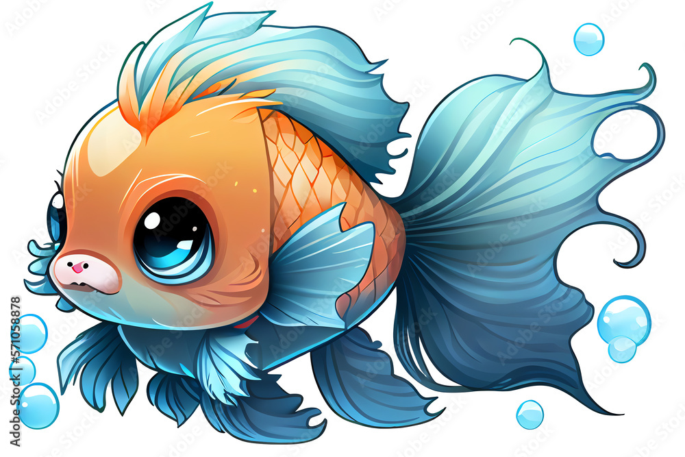 kawaii siamese fighting fish. Stylized Cute colorful tropical fish ...