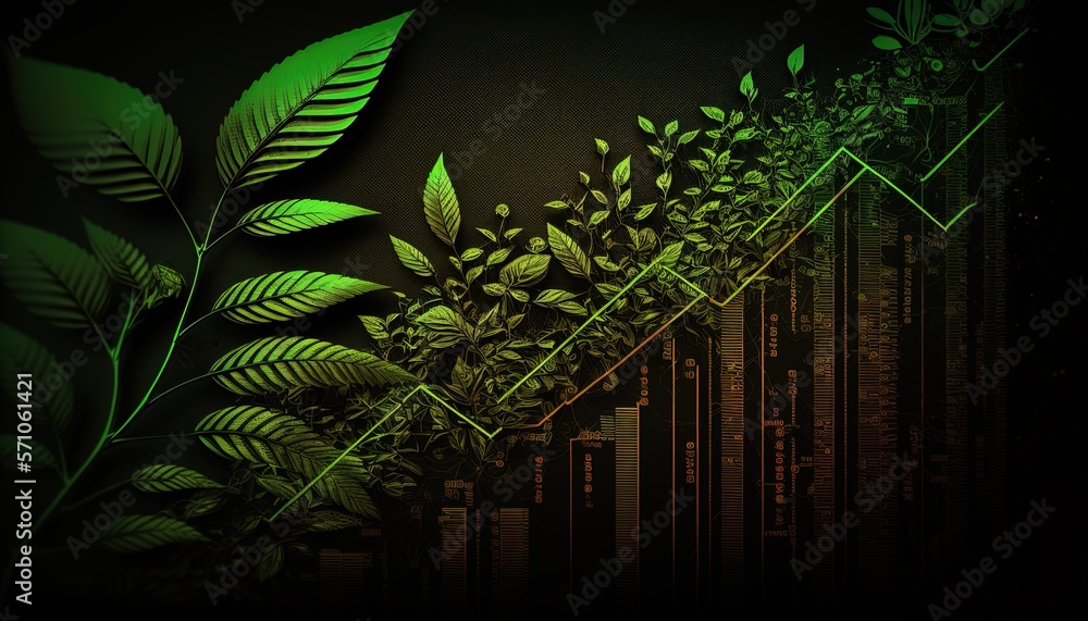 Green ESG SRI stock chart, growth curve, graph, uptrend, chart ...