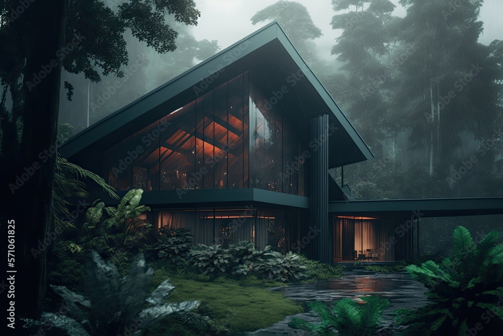 Luxury modern residence building - family villa house with a futuristic ...