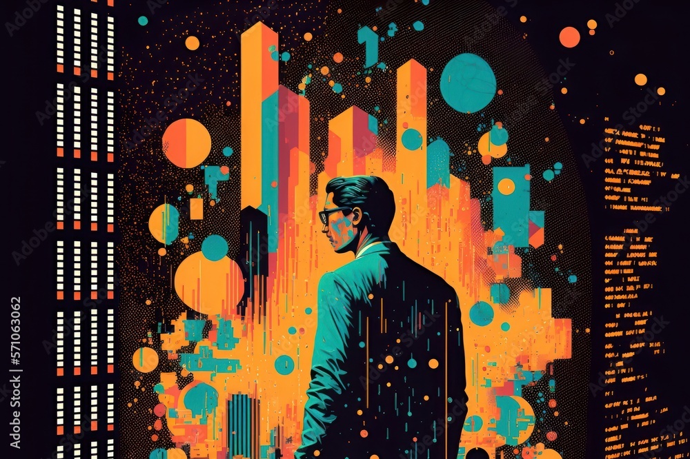 Hombre analizando datos económicos, visionario, creado con IA generativa Stock Illustration ...