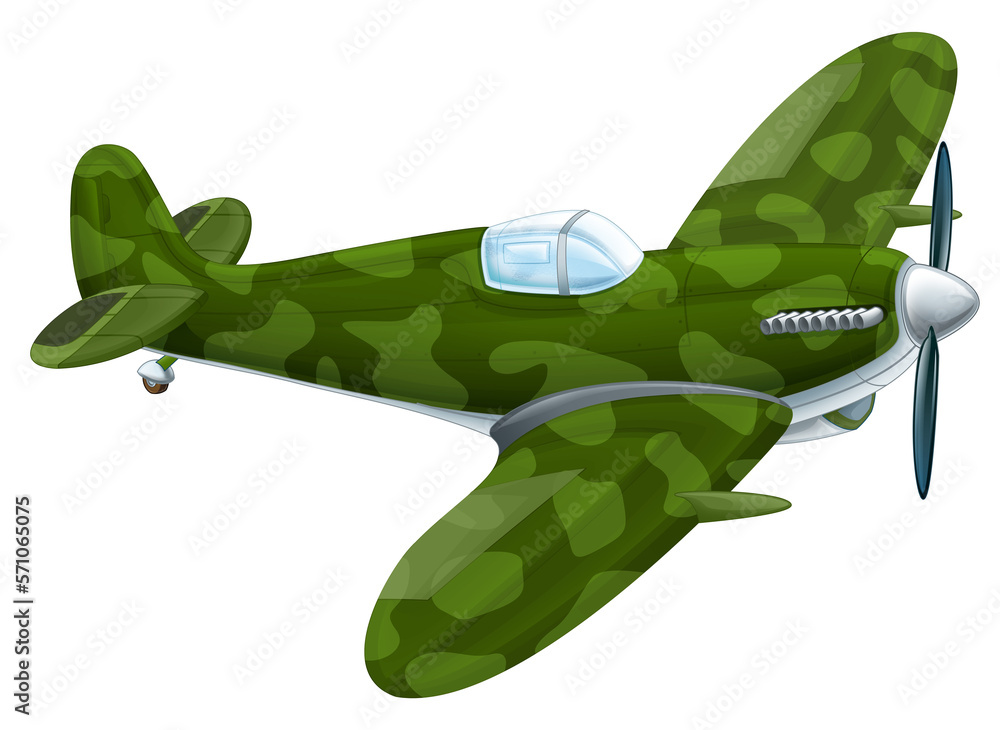 cartoon traditional military plane with propeller flying illustration ...