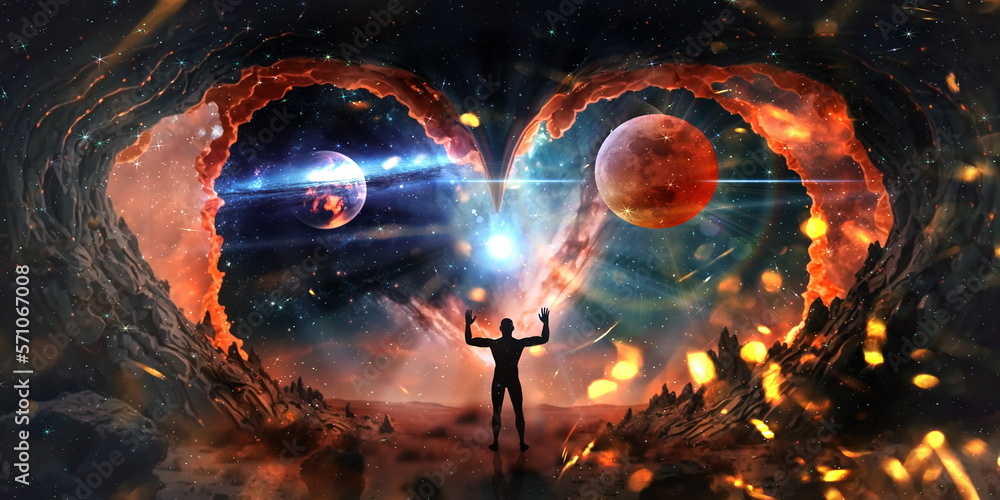 esoteric world earth and sun light flares on cosmic space and people ...