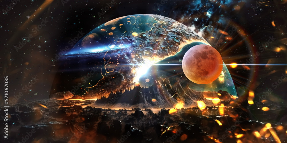 esoteric world earth and sun light flares on cosmic space and people ...