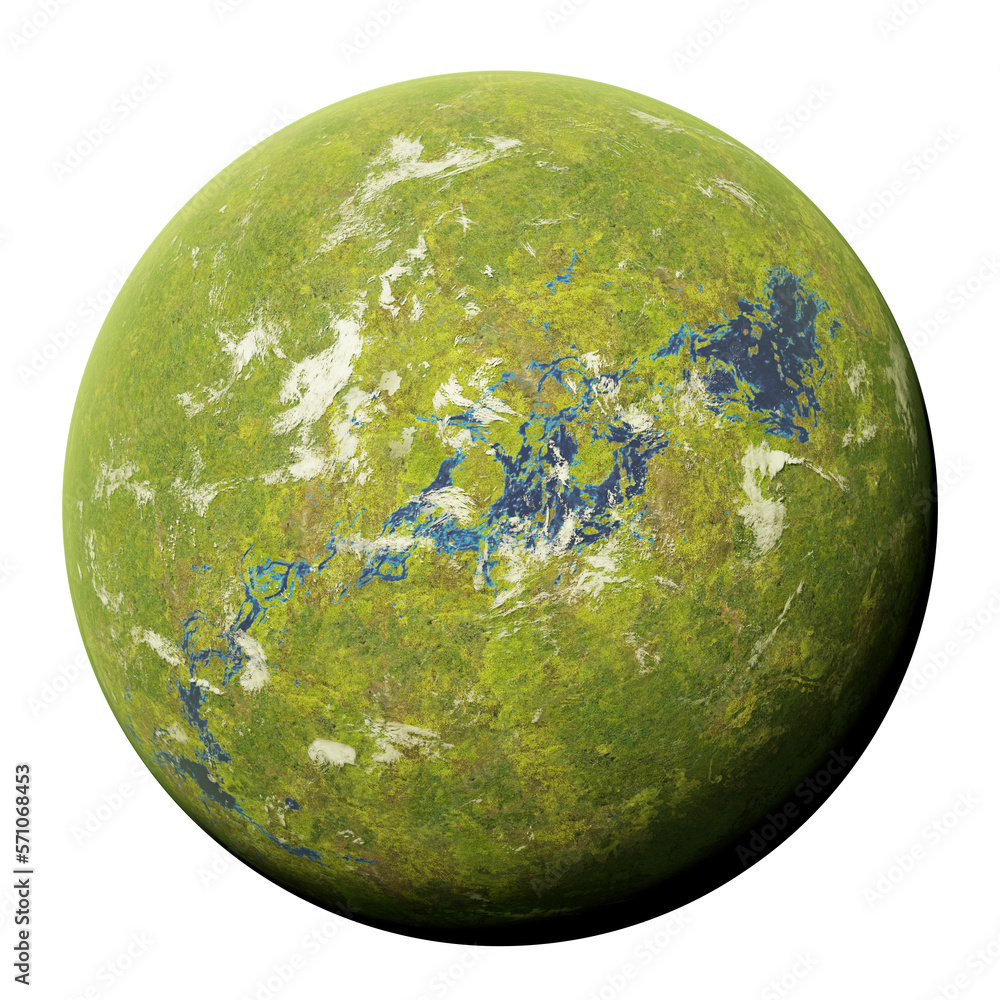 exoplanet, sunrise over a beautiful alien forest planet, isolated on ...