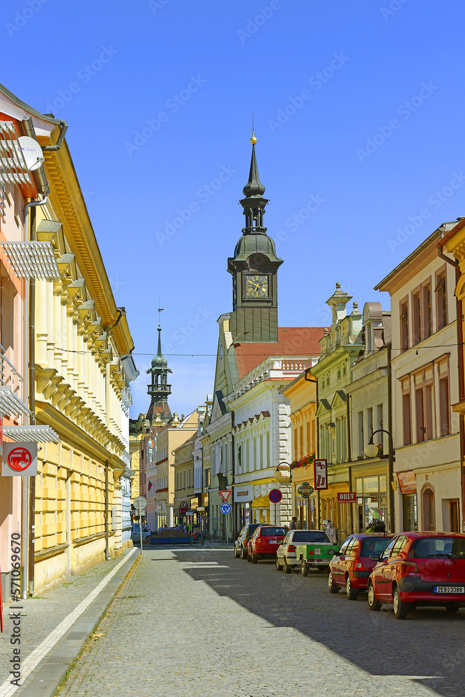 Vysoke Myto - a street with shops in the historic center of the city ...