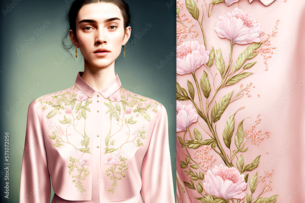 light pink feminine with embroidered floral patterns Stock Illustration ...