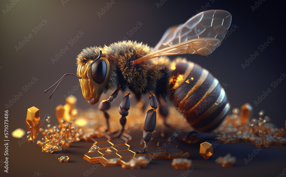 bees and honey, bee and honey macro, Generative AI Stock Illustration ...