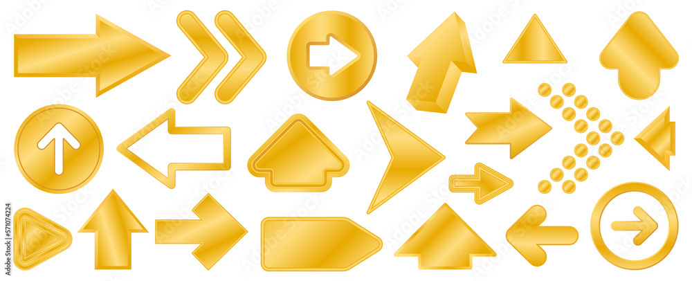 Golden arrow set, no background metallic vector, isolated gold metal ...