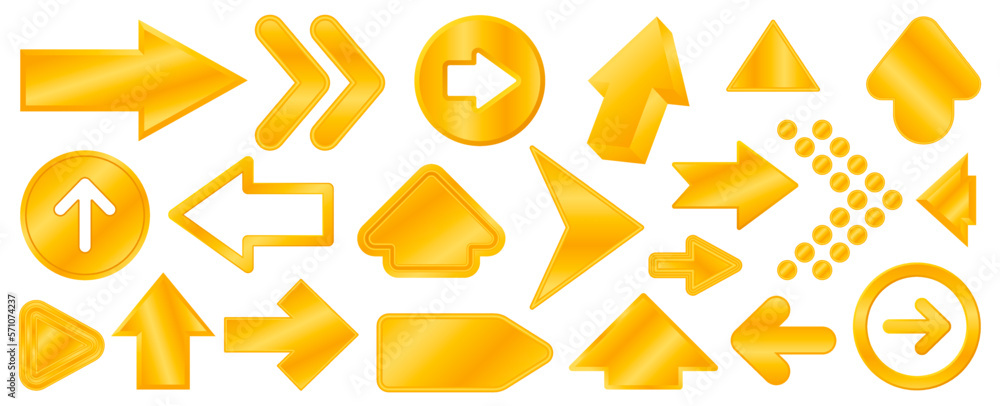 Golden arrow set, no background metallic vector, isolated gold metal ...