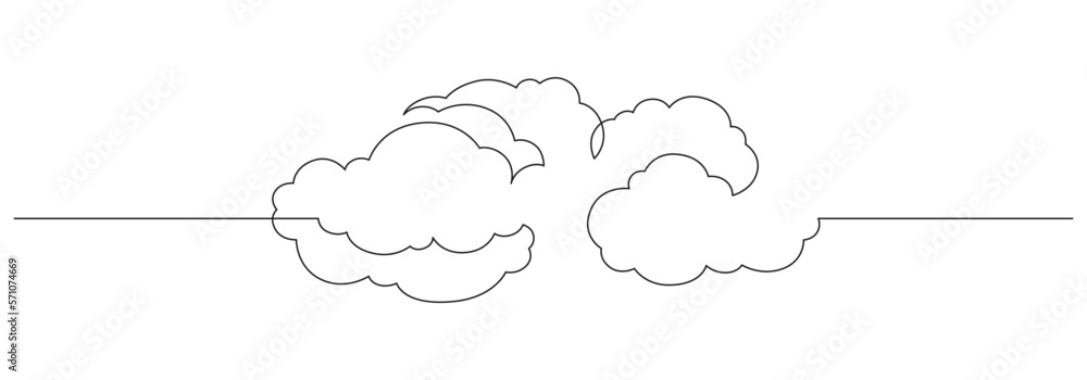 One continuous line drawing of Clouds in the sky. Weather symbol and ...