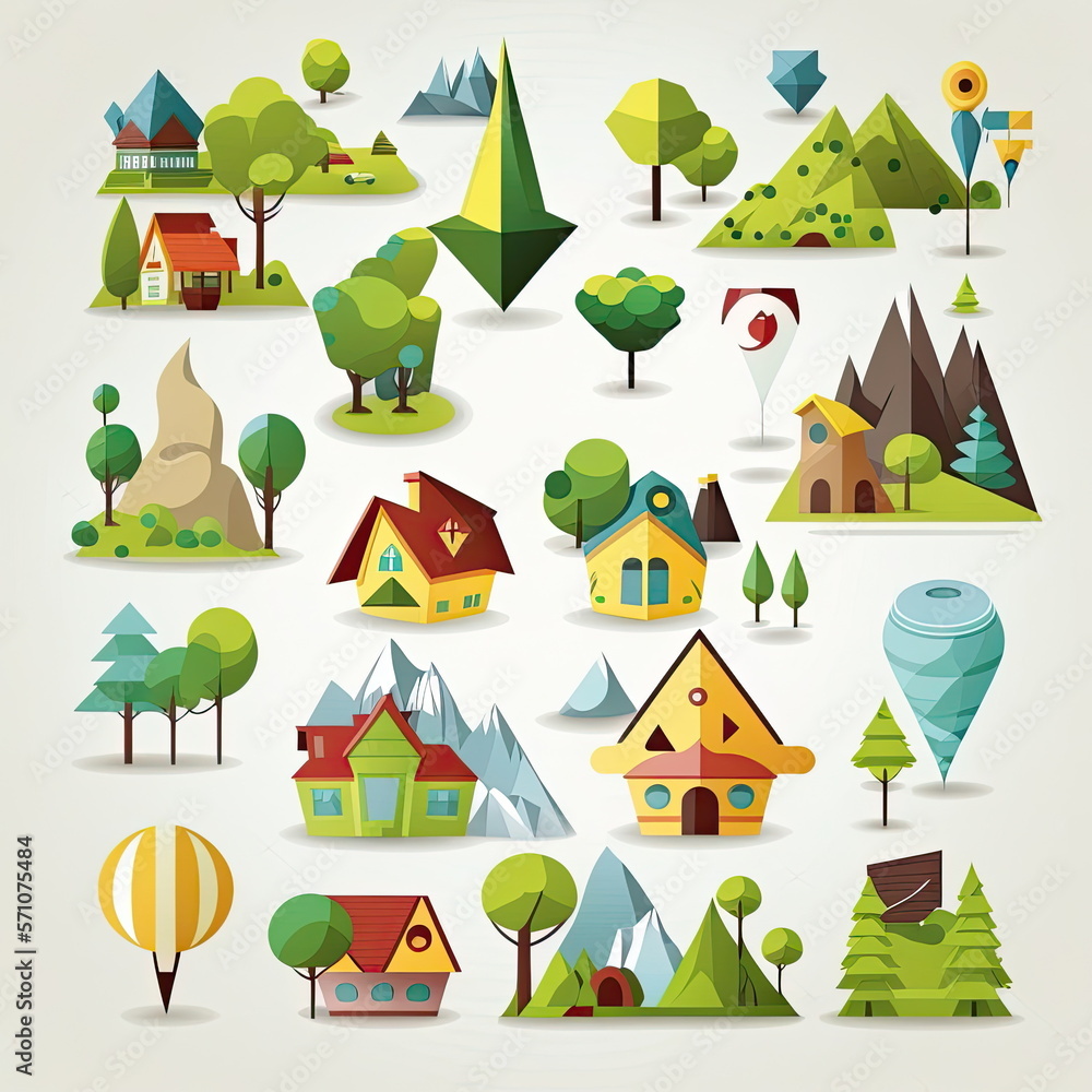 Collection of 2d vector location, Made by AI,Artificial intelligence ...