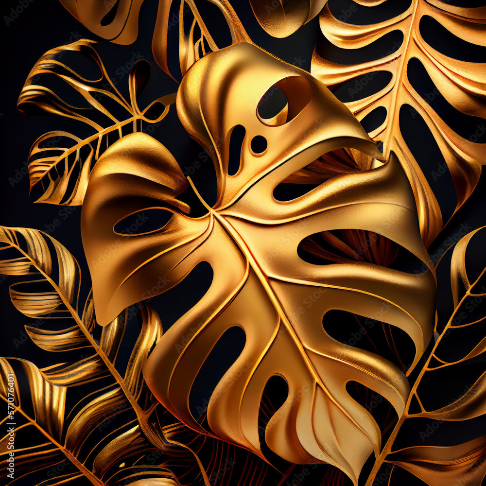 Golden Monstera deliciosa plant leaf, luxury monstera gold leaves ...