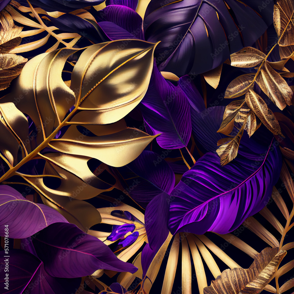 Tropical golden leaves background, jungle rainforest plants wallpaper ...