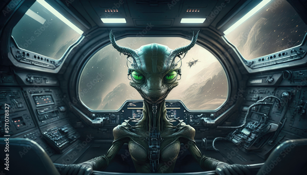 Humanoid Alien Lifeform Pilot in Cockpit. Generative AI. Stock ...