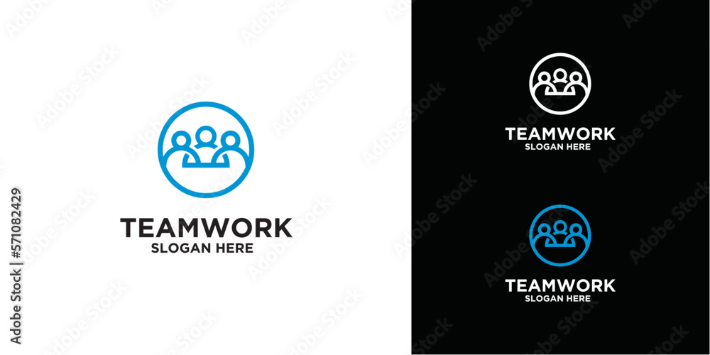 teamwork icon line business concept in blue color on white background ...