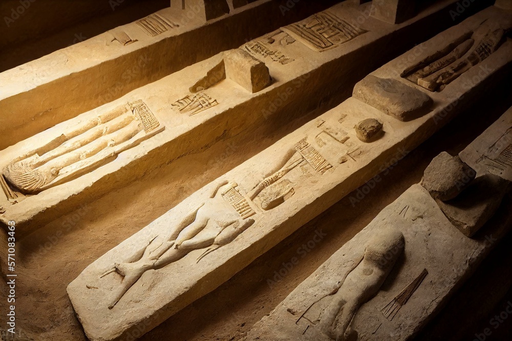 Ancient Egyptian fresco in a tomb at the Saqqara Necropolis. Generative ...