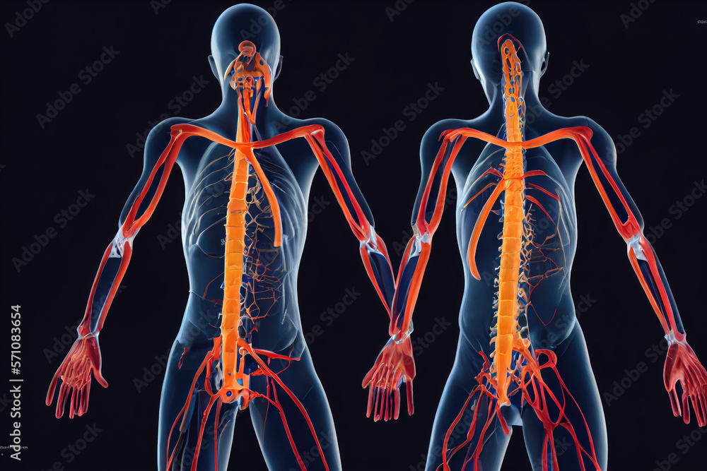 Two Human Body Anatomy Side by Side in Scientific Illustration Made ...