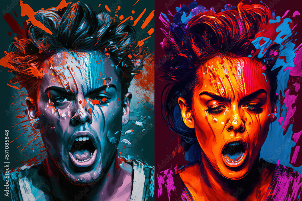 Collage of artistic hand-drawn portraits of both genders with ...