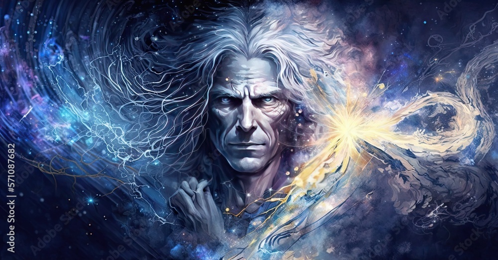 Astral projection abstract art of the creator of worlds. Godlike man ...