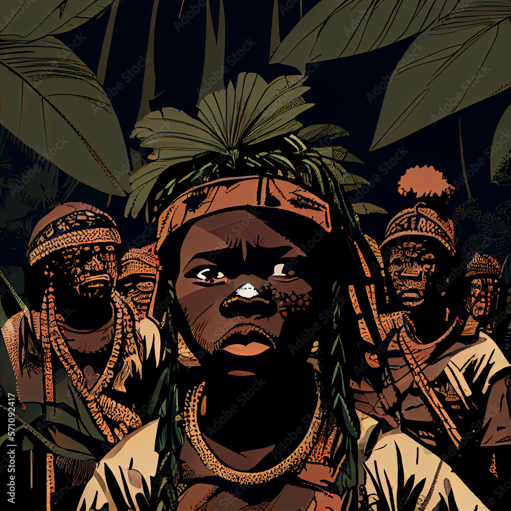 Baka Pygmy Tribe in Central Africa - Generative AI Stock Illustration ...