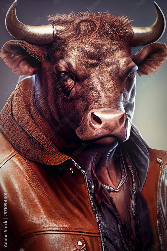 Fearless powerful red bull in this close-up portrait of its head. The ...