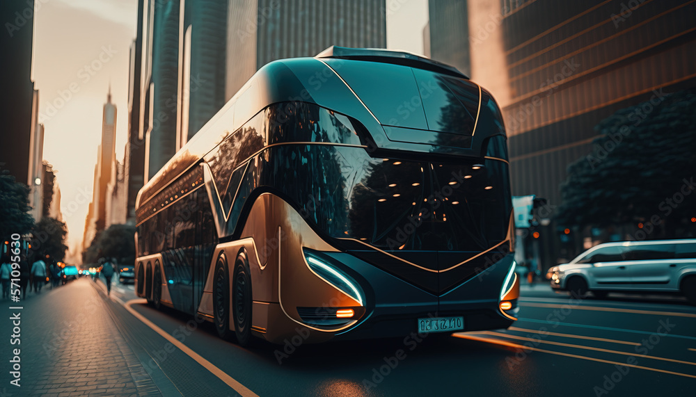 ภาพประกอบสต็อก Autonomous Bus. Future, futuristic. Public ...