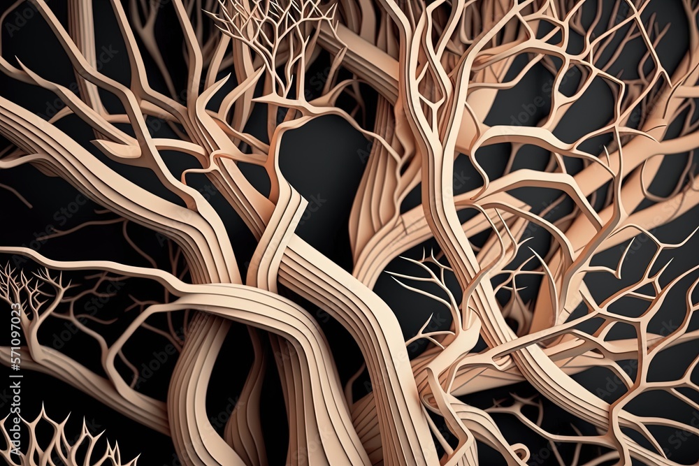 ภาพประกอบสต็อก Abstract intricate intertwined wood branches created ...