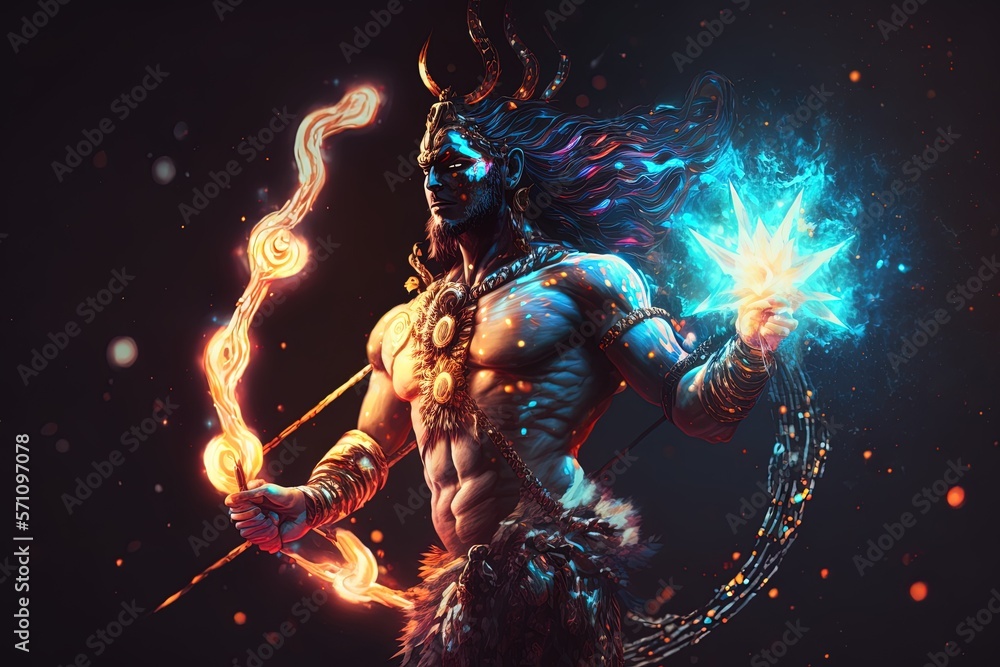 Generative AI Hindu god Shiva, Colorful indian hindu God Shiva hand ...