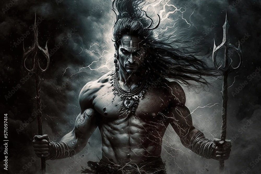 Generative AI Hindu god Shiva, Colorful indian hindu God Shiva hand ...