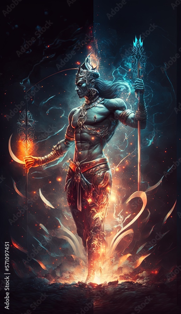 Generative AI Hindu god Shiva, Colorful indian hindu God Shiva hand ...