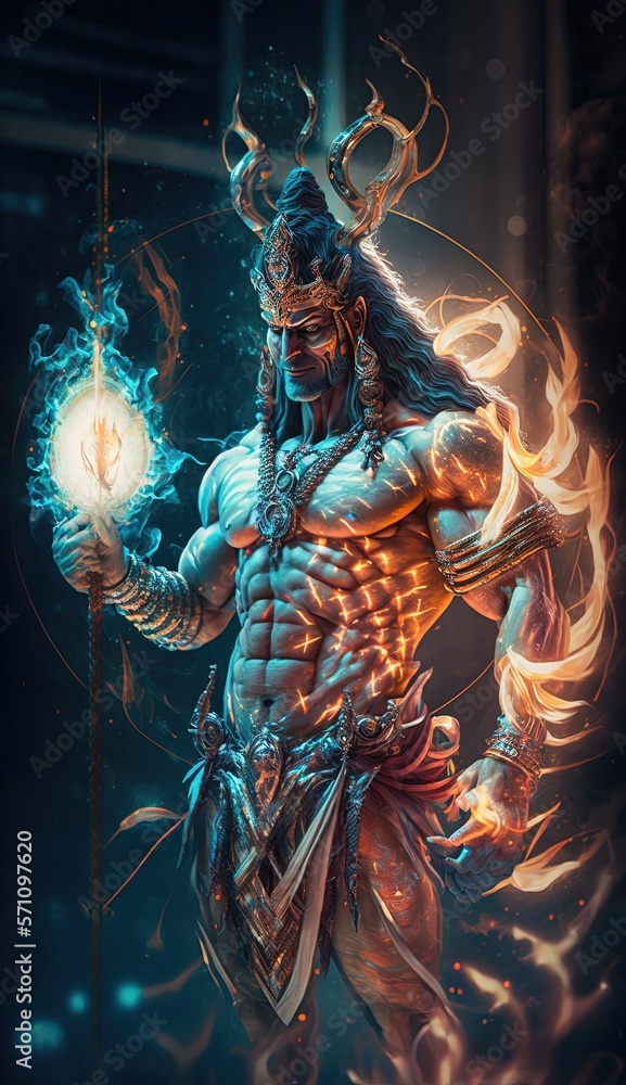 Generative AI Hindu god Shiva, Colorful indian hindu God Shiva hand ...