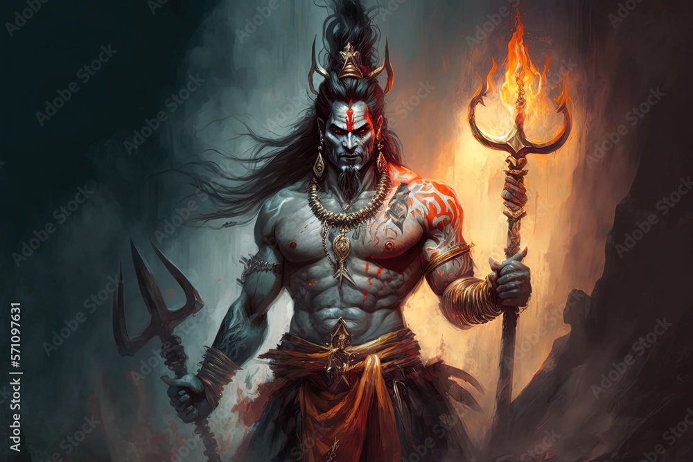 Generative AI Hindu god Shiva, Colorful indian hindu God Shiva hand ...