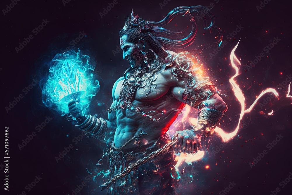 Generative AI Hindu God Shiva Colorful Indian Hindu God Shiva Hand