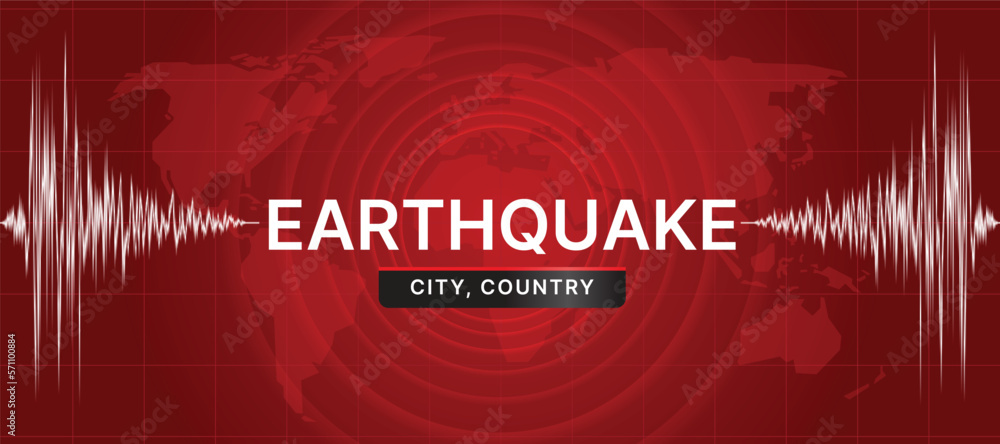 Earthquake concept with Earthquake city country text between white ...