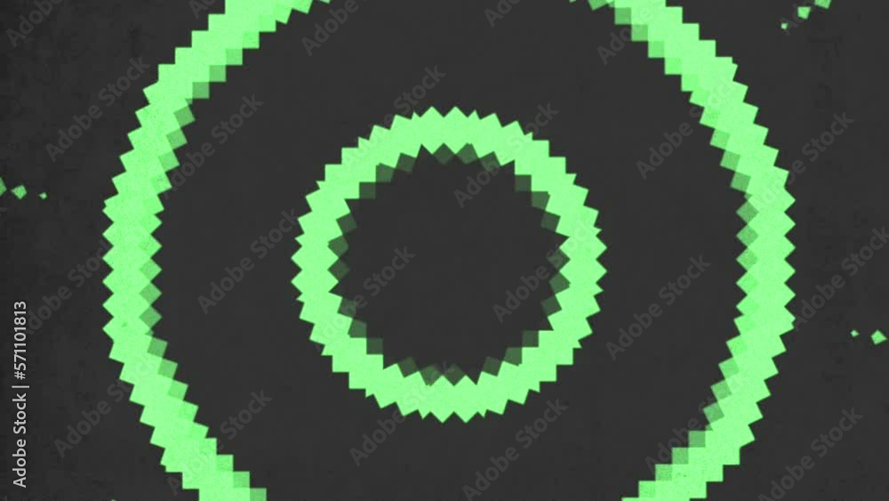 Gradient green circles from pixels in 8 bit of architecture, motion ...