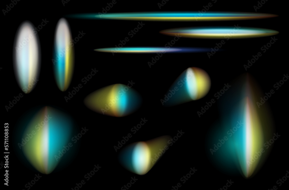 Rainbow flash beam of light. Spectrum of multi-colored glare rays ...