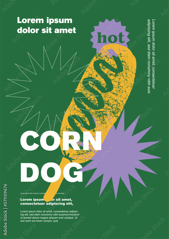 Fast food, corn dog. Price tag or poster design. Set of vector ...