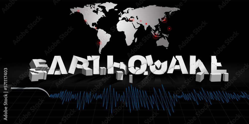 Earthquake effect illustration. movements on the world map. Seismic ...
