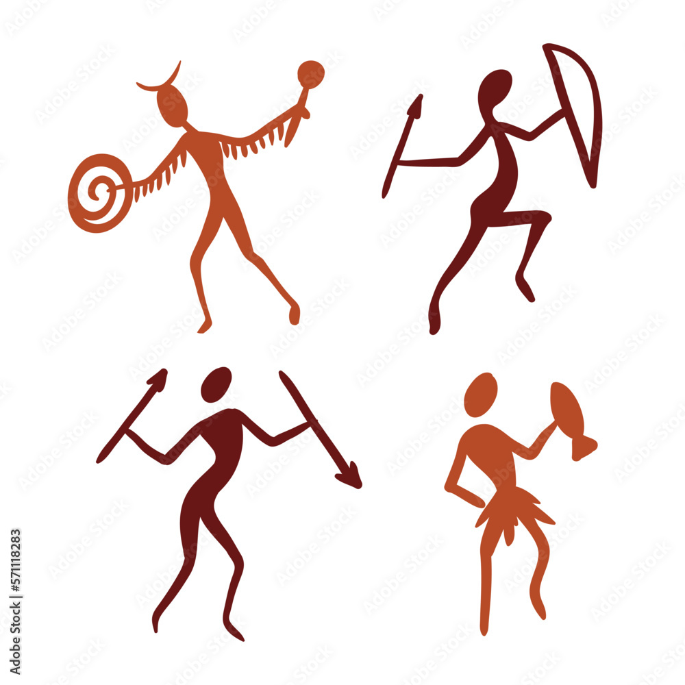 Prehistoring humans cave drawings Illustrations set on white background ...