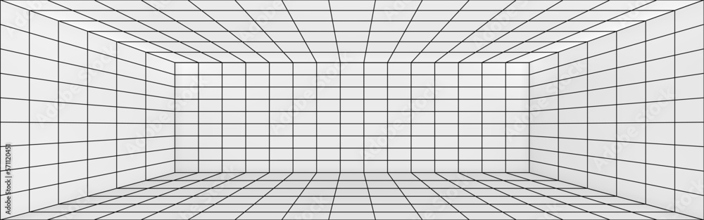 3D perspective of wireframe room background. Realistic vector ...