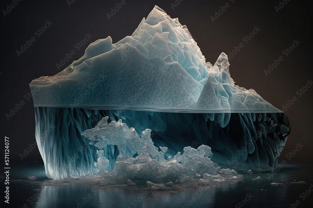 crystal Ice berg effect, 3d art style on sea and black background, for ...