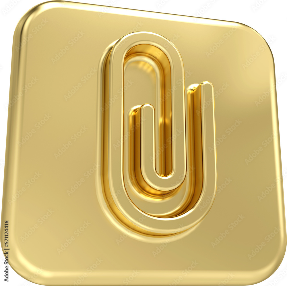 Gold metal paperclip icon. 3d gold paperclip attachment isolated on ...