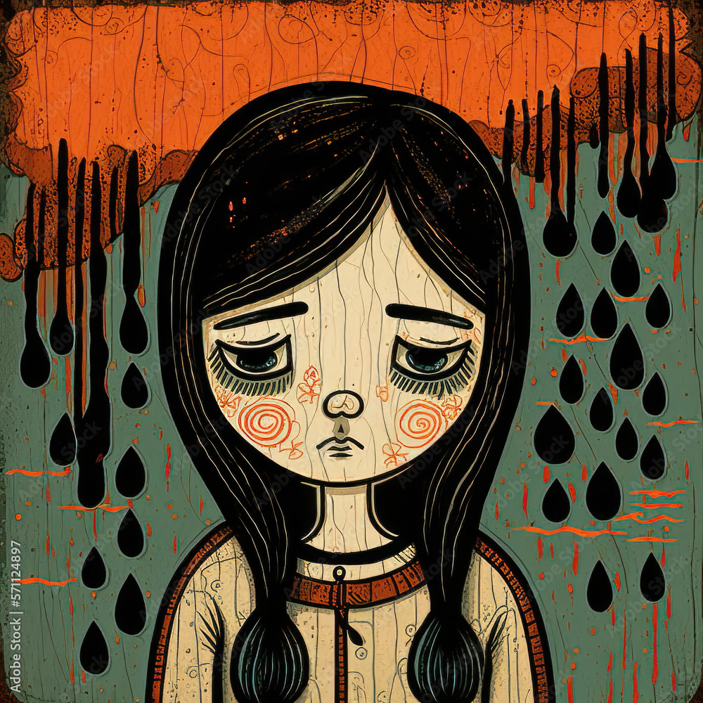 Abstract sad girl dealing with depression. Concepts of stress, multiple ...