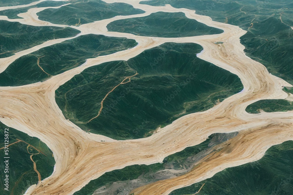 Ecosystem restoration. Reforestation in former open pit mine area ...