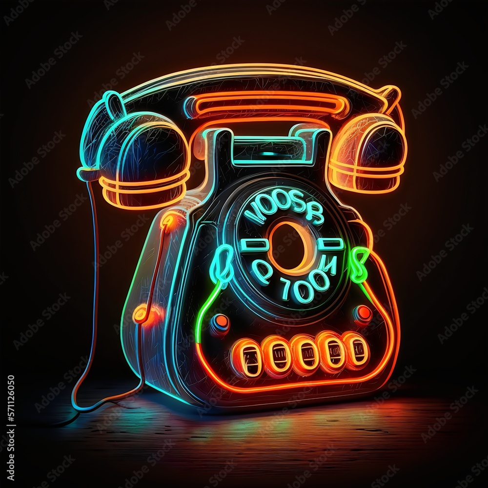 Retro neon telephone created with AI Stock Illustration | Adobe Stock