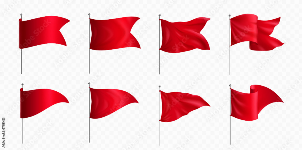 Plakat w ramie Red flags and pennants on poles mockup. Blank fabric ...