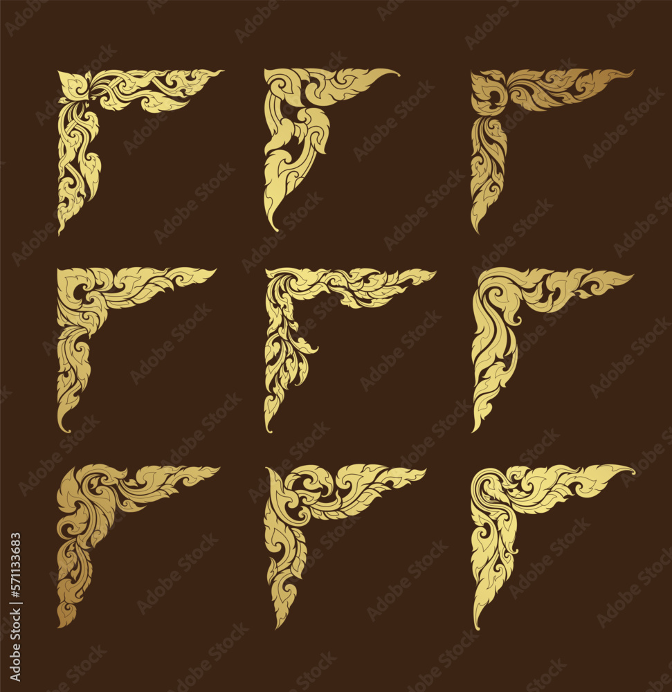 Set corner art, asian buddhism temple element and background pattern ...