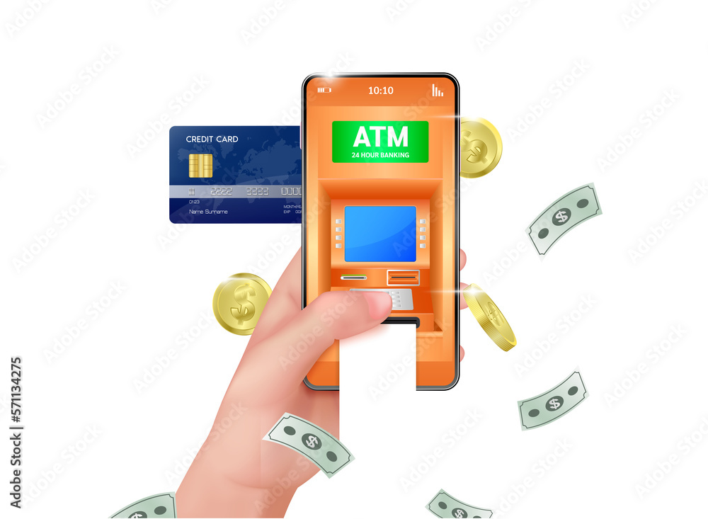 Hand holding smartphone with online payment app, Credit card and coin ...