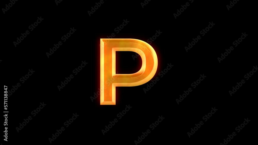 Letter P animation on transparent background with golden lens flare ...